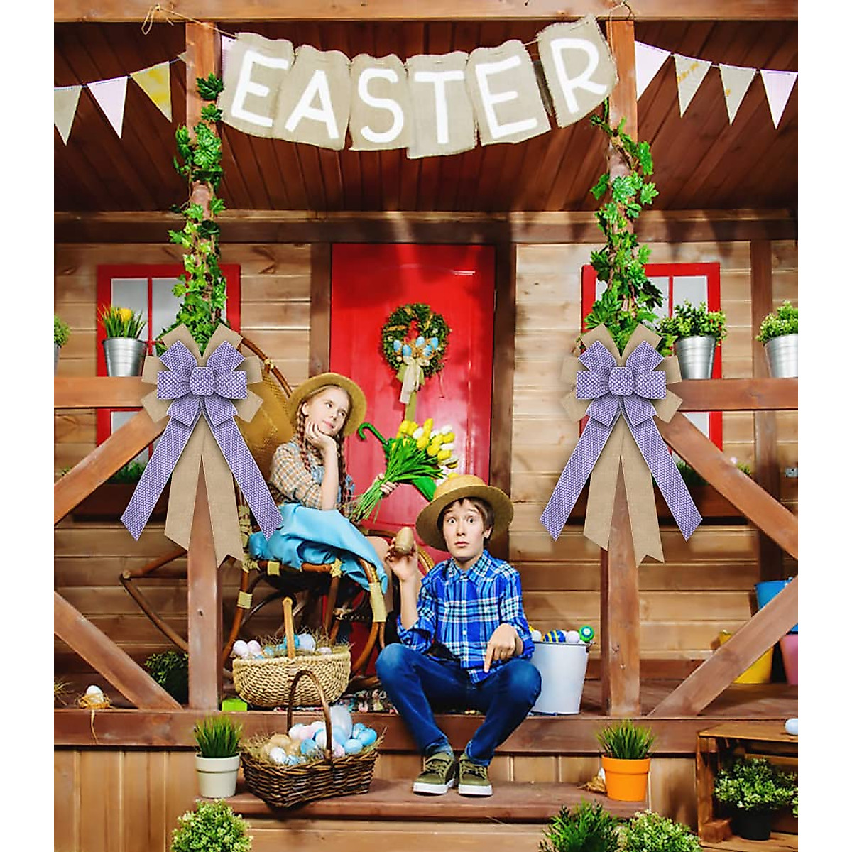 Spring Easter Ribbons for Wreath Bows Wrapping Gifts, Polka-Dots Purple Ribbons for Easter Decoration DIY Crafts, 2.48" X 10 Yards Spring Wired Edge Burlap Ribbon