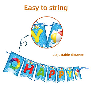 Joy Bang Pool Party Banner, Pool Party Decorations, Happy Birthday Banner for Summer Swimming Hawaiian Beach Tropical Theme Decor for Kids Adults, Birthday Party Favors Supplies