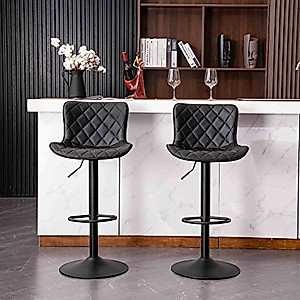 Kidol & Shellder Bar Stools Set of 2 Black Adjustable Barstools Bar Height Swivel Counter Stools High Back Upholstered Bar Chairs,3 Mins Quick Assembly,Loads Up to 300lbs