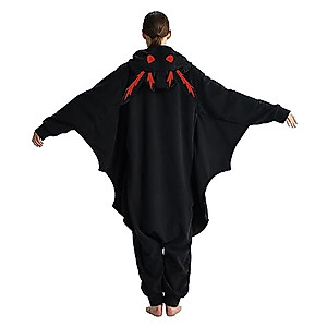 Kgromfy Mothman Onesie Adult Jumpsuit Pajamas Halloween Animal Cosplay Costume One-piece Sleepwear Homewear for Women and Men Black Flat Eye S