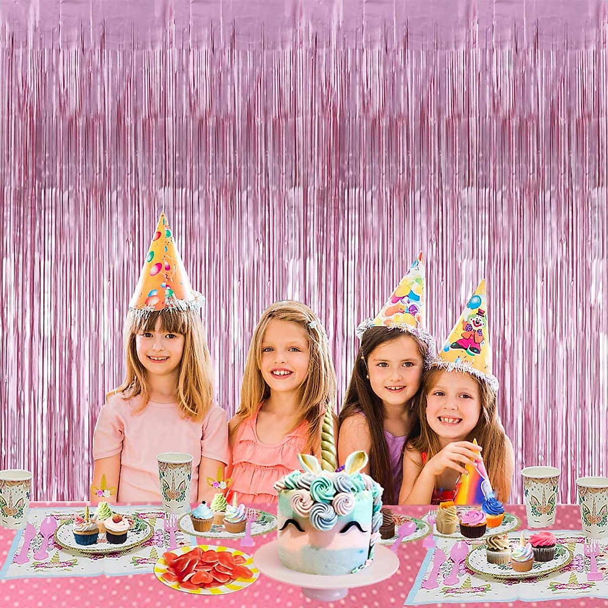 TONIFUL 3Pcs Pink Door Streamers,Pink Photo Booth Backdrop Metallic Streamers Pink Foil Fringe Curtains for Birthday,Christmas,New Year,Bridal Shower,Bachelorette Party Decor(9.9ft x 6.6ft)