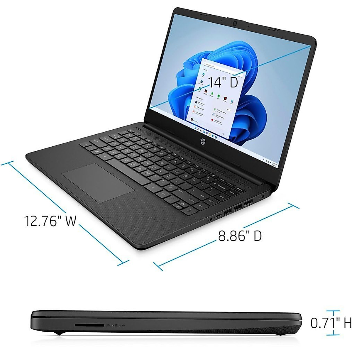 HP 2023 14-inch HD Laptop, Intel Celeron N4020, 8GB RAM, 320GB Storage(64GB eMMC+256GB Micro SD), Win11 Home, One Year of Microsoft 365, Jet Black