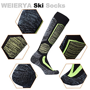 WEIERYA Ski Socks, Warm Knee High Performance Skiing Socks, Snowboard Socks (Black 2 Pairs, Medium)