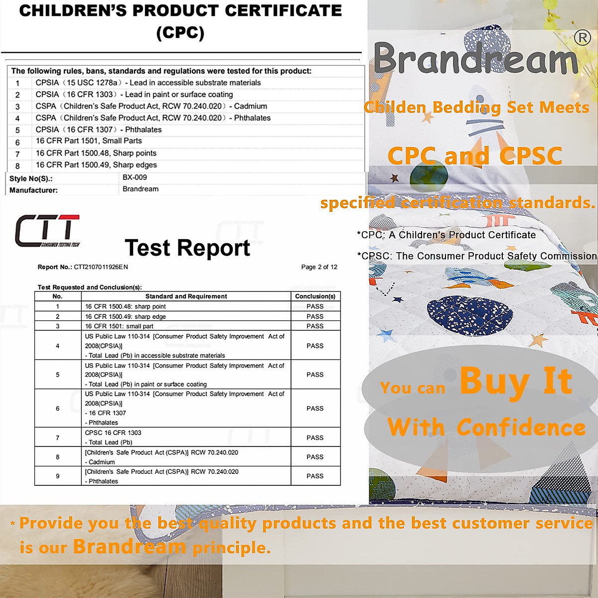 Brandream Outer Space Toddler Bedding Sets for Boys Spaceship Galaxy Rocket Bed in A Bag Cotton Comforter Set, 4PCS Includes Comforter, Top Sheet, Mattress Sheet, Pillowcases