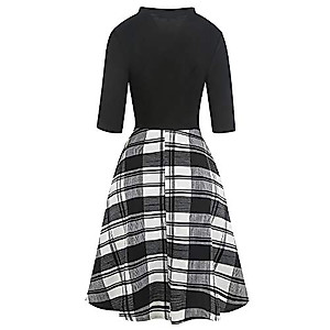 oxiuly Women's Vintage Bow Tie V-Neck Pockets Casual Work Party Cocktail Swing A-line Dresses OX278 (S, BK-Wp P5)