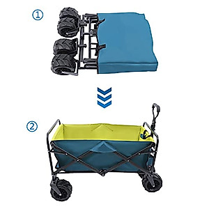 Folding Wagon Cart, Collapsible Beach Cart - 7" PU Wheels - Outdoor Utility Garden Cart for Beach Camping Shopping - 220lbs Weight Capacity - Adjustable Handle and Drink Holders