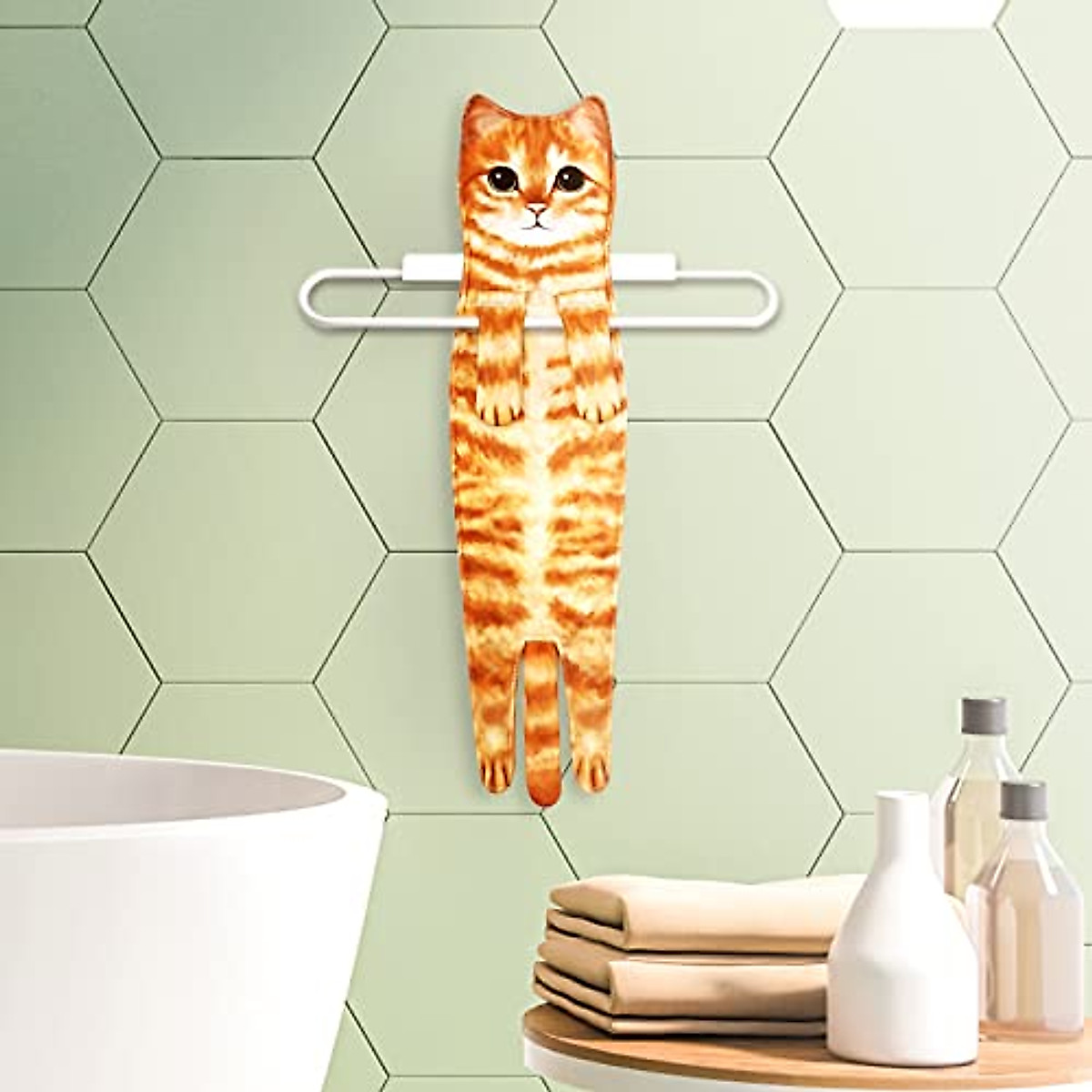 Hawgiman Hand Towels for Bathroom Kitchen,Cute Cat Quick-Dry Hanging Hand Towels Decorative for Bathroom Face Towels,Funny Gifts for Cat Lovers (Orange)