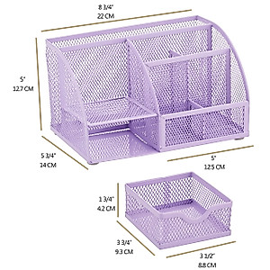 Annova Mesh Desk Organizer Office with 7 Compartments + Drawer/Desk Tidy Candy/Pen Holder/Multifunctional Organizer - Light Purple / Lavender