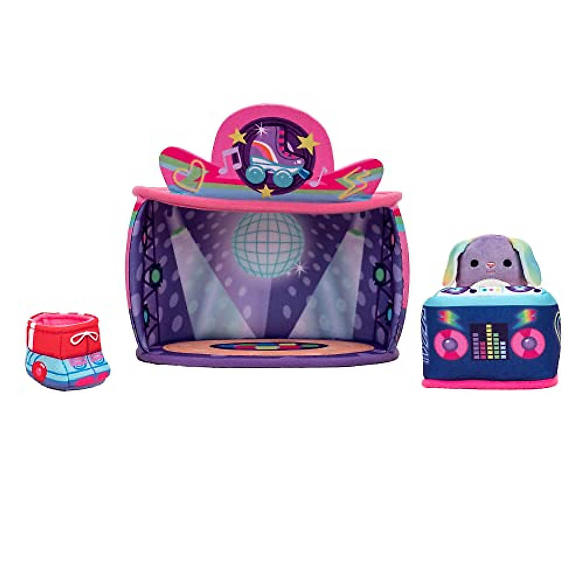 Squishville by Original Squishmallows Rock and Roller Disco Playset - Includes 2-Inch Danya The Bunny Plush, Roller Skates, DJ Booth, and Skating Rink Playscene - Toys for Kids