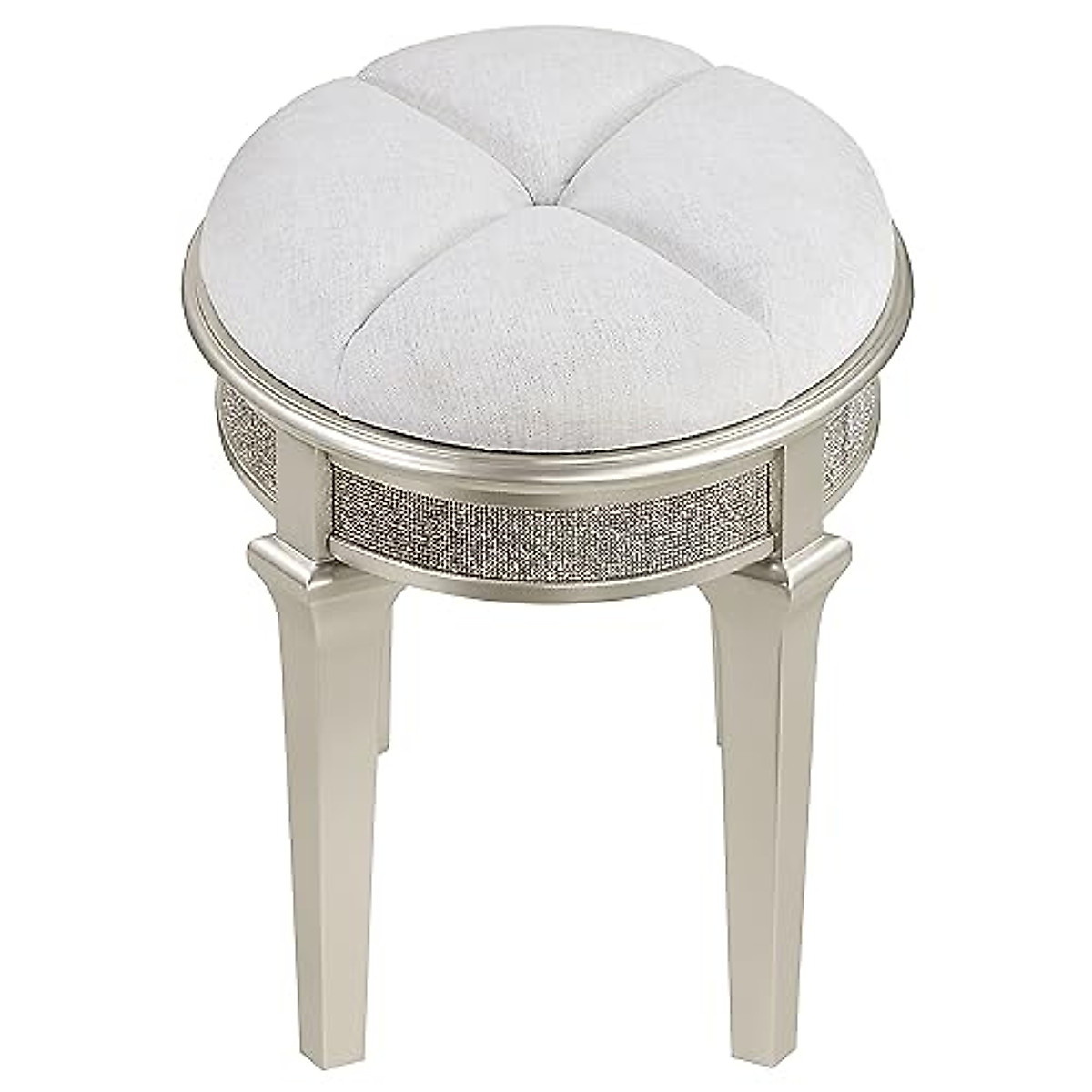 Coaster Home Furnishings Evangeline Oval Vanity Stool with Faux Diamond Trim Silver and Ivory