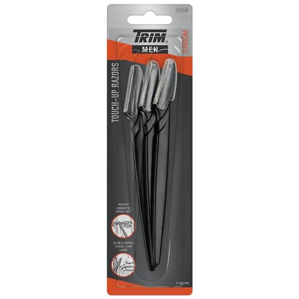 Trim Men Touch-Up Razors - Stainless Steel Blades - Quick, Pain-Free Removal of Unwanted Hair - Grooming Tool for Eyebrows, Mustache, and Beard - Black - Pack of 3