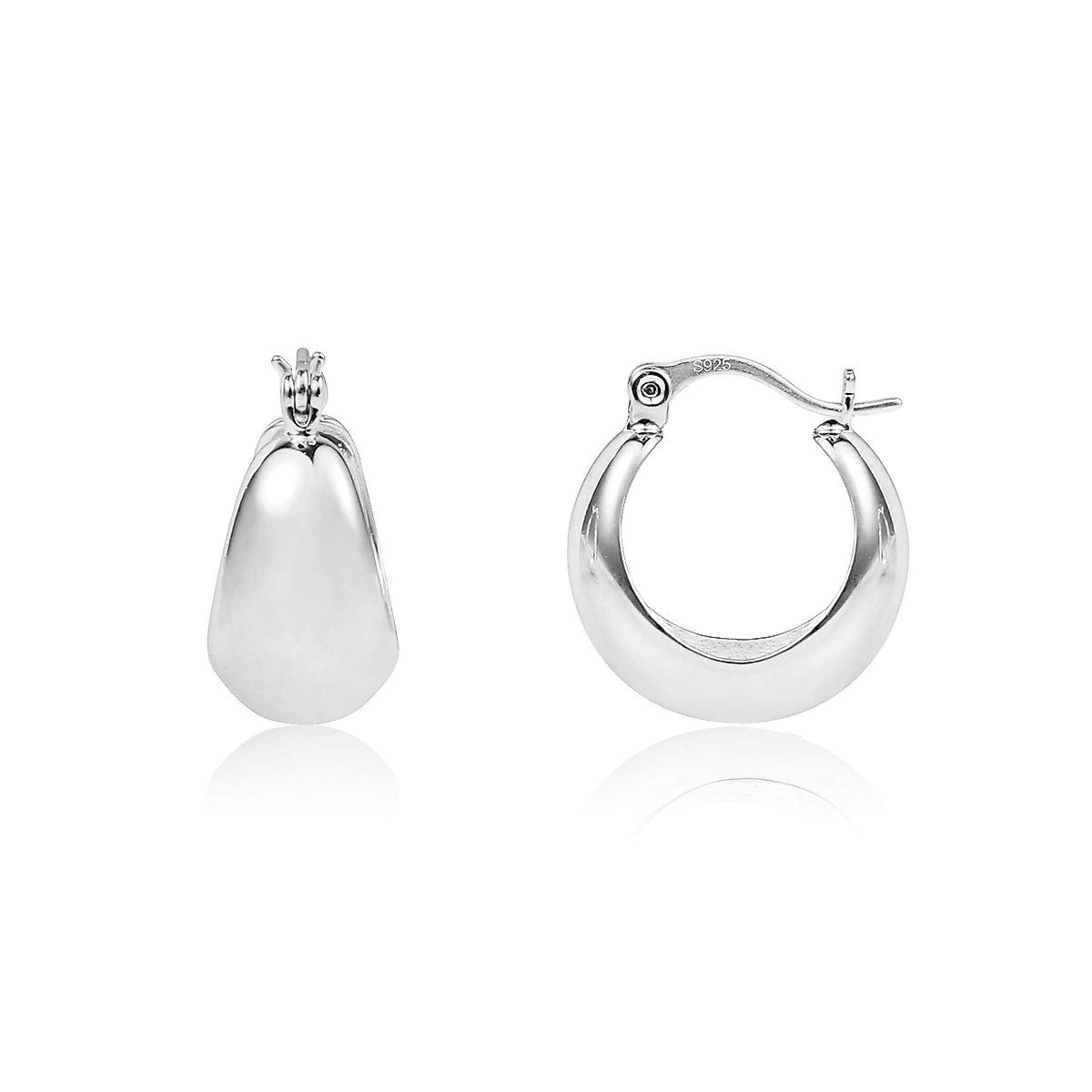 KISSPAT Chunky Silver Huggie Hoop Earrings for Women Hypoallergenic Sterling Silver Post Small Thick Huggie Earring Hoops