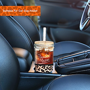 ANOTION Glass Cups with Lids and Straws - 24oz Ice Coffee Cup with Neoprene Sleeve, Drinking Glasses Tumbler Set of 2, Cute Bamboo Mason Jars, Glass Tumbler Travel Cup Smoothie Cup - Gifts for Women