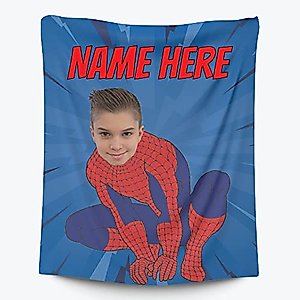 Custom Blanket with Personalized Photo and Name Superhero Fleece Blankets (Spider, 50x60 Silktouch)