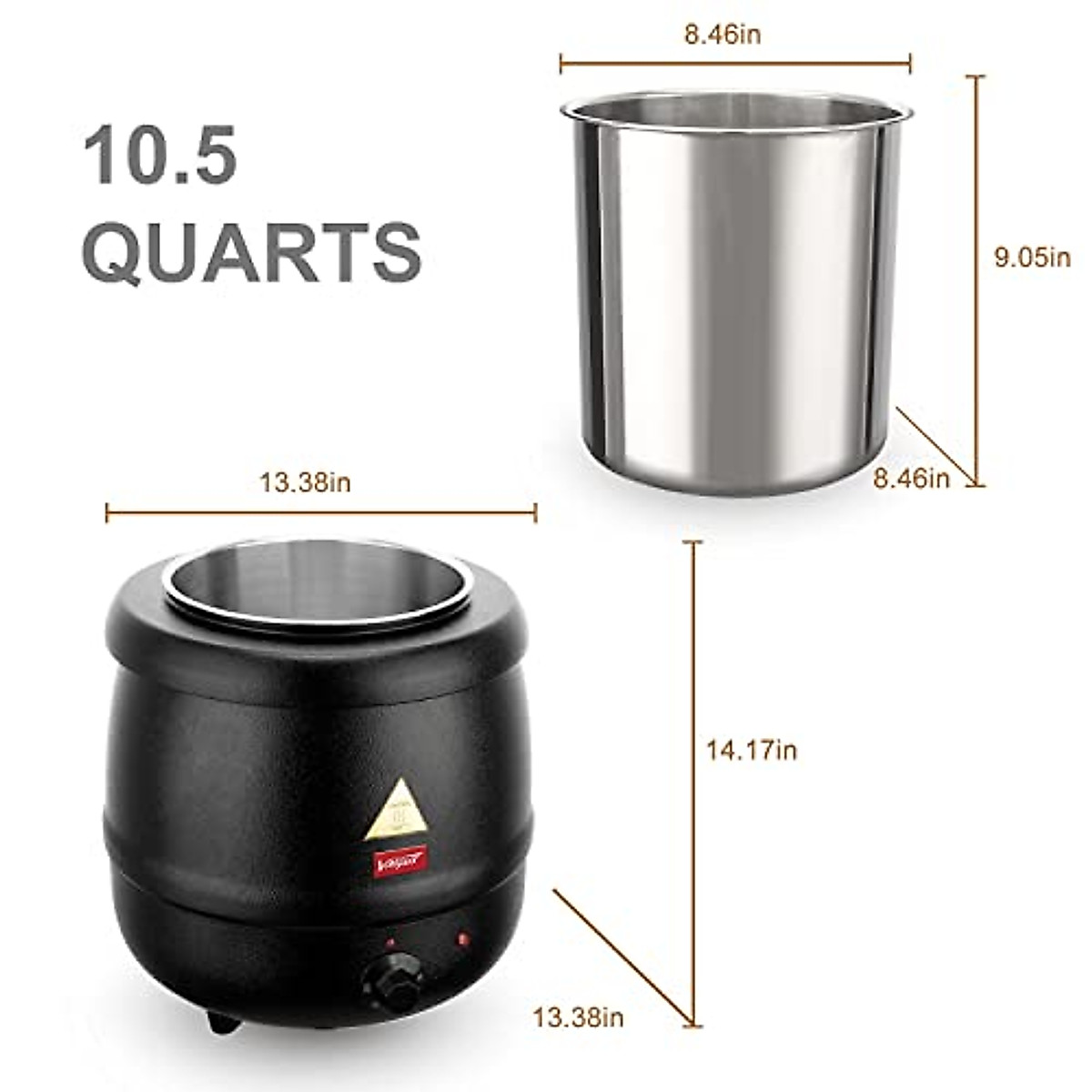Valgus Commercial Grade 10.5QT Soup Kettle Warmer with Stainless Steel Hinged Lid, Detachable Pot,Temperature Control Knob for Big Family Gathering and Restaurant, Black