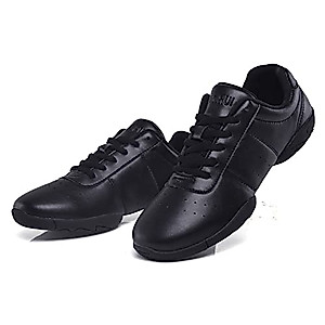 WUIWUIYU Boys Girls Women's Lace Up Aerobics Gymnastics School Cheerleading Dance Sport Shoes Training Sneakers Black Size 13.5