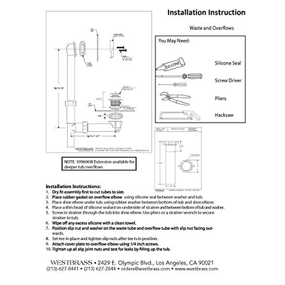 Westbrass 593144-62 Black 1-1/2" Tubular Tip Toe Bath Waste Drain Kit, Matte Black ,Pack of 1