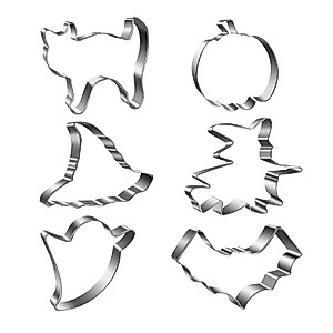 Halloween Cookie Cutters Set - Ghost, Pumpkin, Bat, Cat, Witch, Witch Hat - 6Pcs Halloween Cookie Cutters Large for Halloween Party - Cookie Cutters Halloween Shapes for Holiday Fall Baking