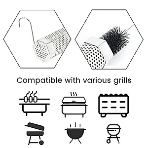 Meshscreen Pellet Smoker Tube 6 inches - 5 Hours of Billowing Smoke，Stainless Steel Pellet Smoker Tube for All Grill or Smoker for Cold/Hot Smoking,with 2 S Shape Hooks+1 Cleaning Brush