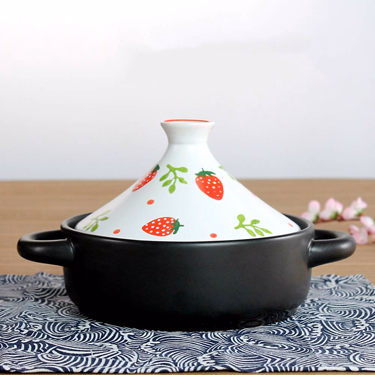 Tagine Pot with Handle, 20cm, Ceramic Pot, Casserole lid, Claypot Rice, High Temperature Resistance, Hand-Made Hand-Painted Taji Pot Slow Cooker Clay/White 2