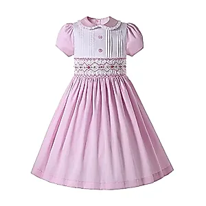 Pettigirl Girls Kids Cute Pink Hand Embroidery Smocked Dresses