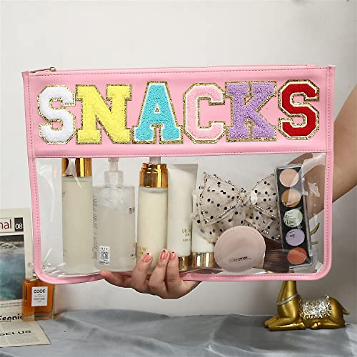 Leziazany Monogram Clear Makeup letter Bag Multi-purpose transparent Travel Stadium letter bags Snack Pouch Clear beach bags for Cosmetics And Toiletries Organization clear travel pouch for women…………