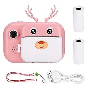 Agatige Print Camera for Kids, Children's Digital Zero Ink Video Camera Portable Thermal 1080P Twin Lens with 2.4in Screen 16G Toys Instant Camera Gift for 3-12 Years Old Kids(Pink)