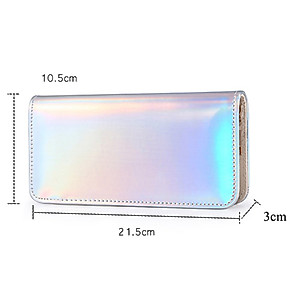 YAIRYANGTZE Hologram Slim PU Leather Wallet with Zipper Long Clutch Wallet Purse for Women (Silver)