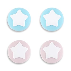 eXtremeRate PlayVital Star Design Cute Switch Thumb Grip Caps, Cherry Blossoms Pink & Heaven Blue Joystick Caps for Nintendo Switch Lite, Silicone Analog Cover Thumbstick Grips for Switch OLED Joycon