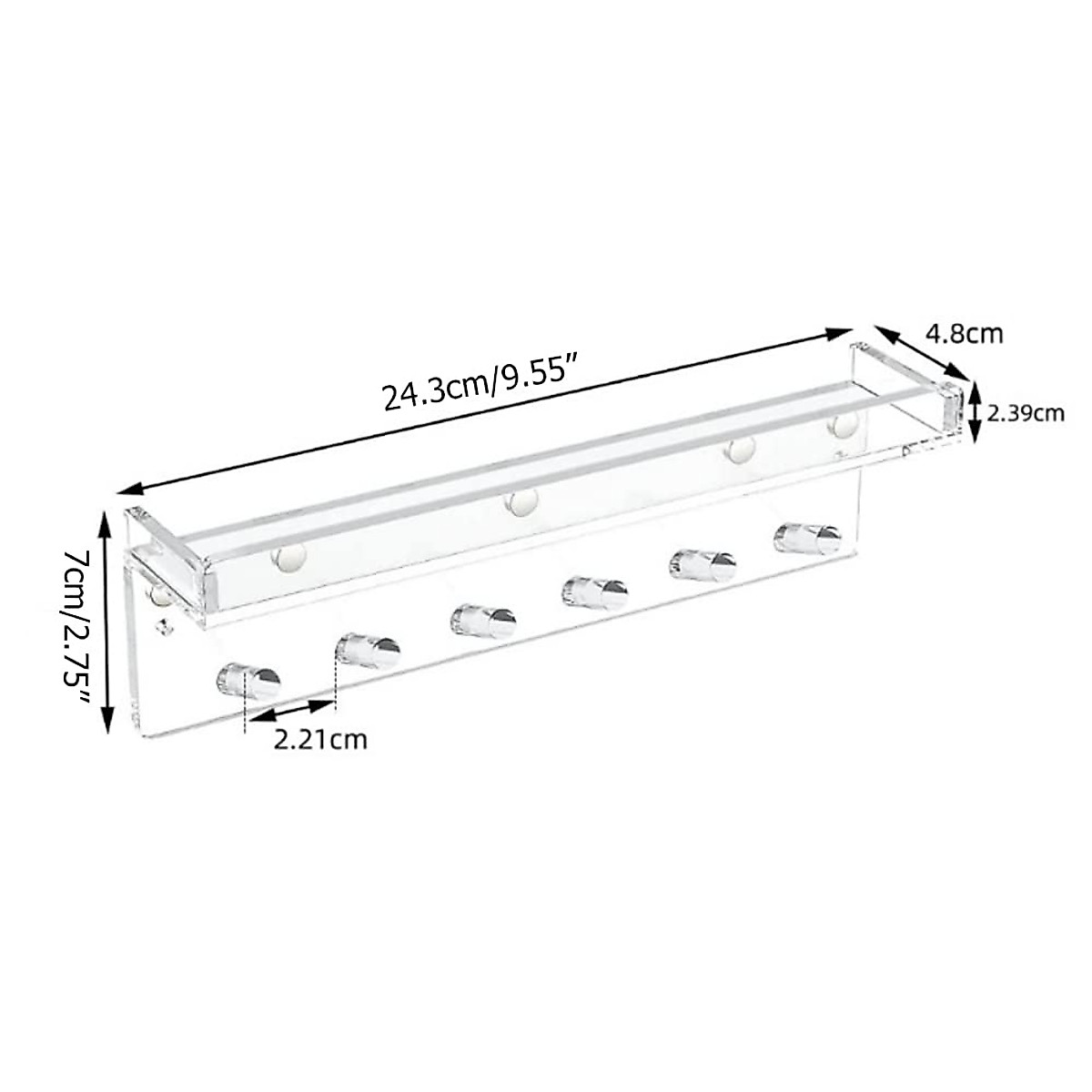 YUEHUA Magnetic Key Holder for Refrigerator, Acrylic Wall Mounted Key Rack with Mail Organizer for Home, Adhesive Key & Mail Holder Hanger - 6 Hooks (Clear)