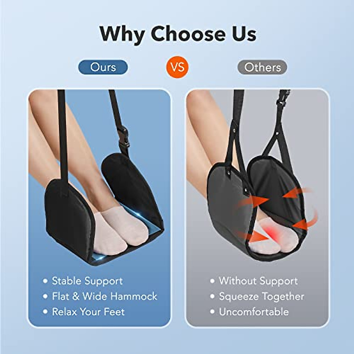 GobiSea Airplane Foot Rest Foot Hammock for Plane Travel - Portable Airplane Footrest Memory Foam Airplane Foot Hammock with Flat Rigid Base - Travel Essentials - Black