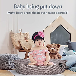 IK MART – Baby Changing Basket – 100% Cotton Rope Diaper Basket - Changing Pad, Portable and Waterproof - with Extra Pad and Burp Cloth - Lighter in Weight - Boho Nursery Decor