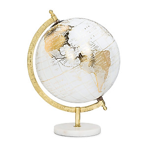 Abbott Collection 57-LATITUDE-18 Spinning Small Decorative Globe, White/Gold, 11" H