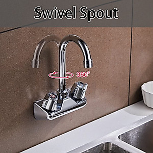 Bathfinesse Kitchen Sink Faucet Wall Mount 4" Center Commercial Kitchen Sink Faucet with 3-1/2" Gooseneck Spout Two Knob Handles Brass Constructed Mixer Tap Chrome Polished