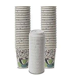 Dixie PerfecTouch WiseSize Coffee Design Insulated Paper Cup, 12oz Cups and Lids Bundle (12 oz, 50 Cups, 50 Lids)