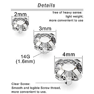 Ocptiy Dermal Piercing Jewelry Tops Kit 14G G23 Titanium Dermal Anchor Internally Threaded Stainless Surgical Steel Flower Heart Diamond Dermal Replacement Ring Stud Piercing Ball Jewelry Women Men