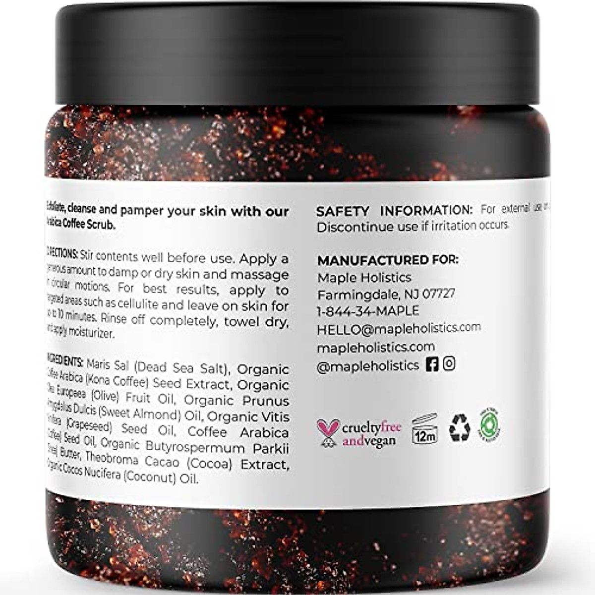 Arabica Coffee Scrub Body Exfoliator - Caffeine and Dead Sea Salt Scrub for Cellulite Back Face Legs Thighs Butt and Full Body Care Featuring Organic Body Oils and Moisturizers for Deep Exfoliation