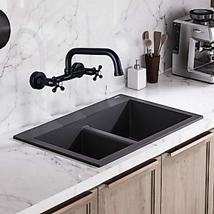 Oil Rubbed Bronze 8’’ Shower Faucet 2 Lever Handle Bathtub Spout 3 Function Bathroom Wall Mount Kitchen Faucet 8’’ Center 9’’ Spout Reach 2 Cross Handle Victorian Kitchen Sink Faucets