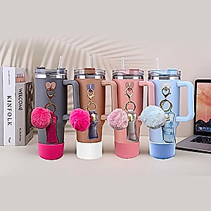 Klasikok Water Bottle Boot for Stanley Cup 40OZ,Accessories Charms Chapsticks Holder for Stanley Tumbler with Handle (Pink,Transparent)