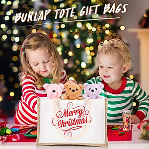 16 Pack Burlap Tote Bags Jute Tote Bags with Handles Reusable Blank Canvas Grocery Bag for Women Bridesmaid Wedding Gift DIY Beach Shopping, 12.6 x 8.3 x 5.1 Inch