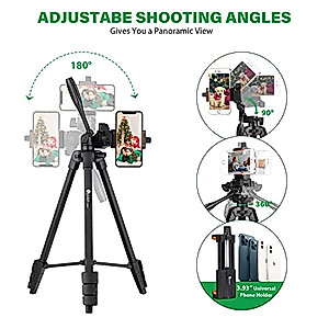 HPUSN Phone Tripod 55-inch Extendable and Lightweight Aluminum Tripod Stand Cell Phone Mount Holder, Wireless Remote, Portable Travel Tripod for Photography, Video Recording, Vlogging