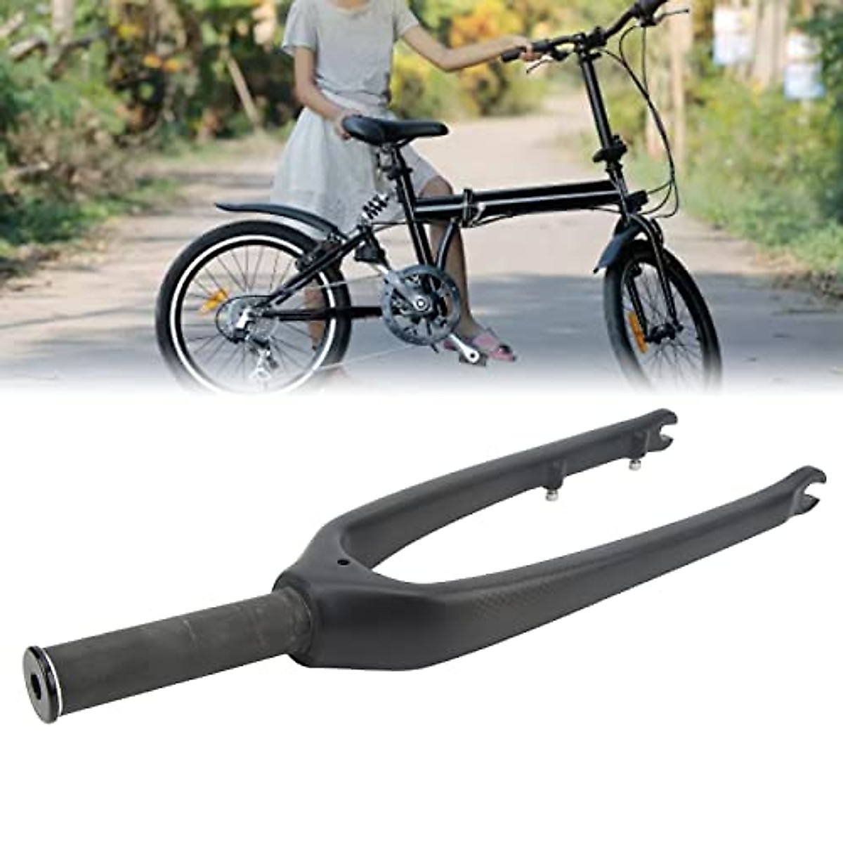 Uxsiya Road Bike Front Fork, 20 Inch 4.37in Top Tube Stable Professional Lightweight Mountain Bike Fork 3K Matte for Folding Bike