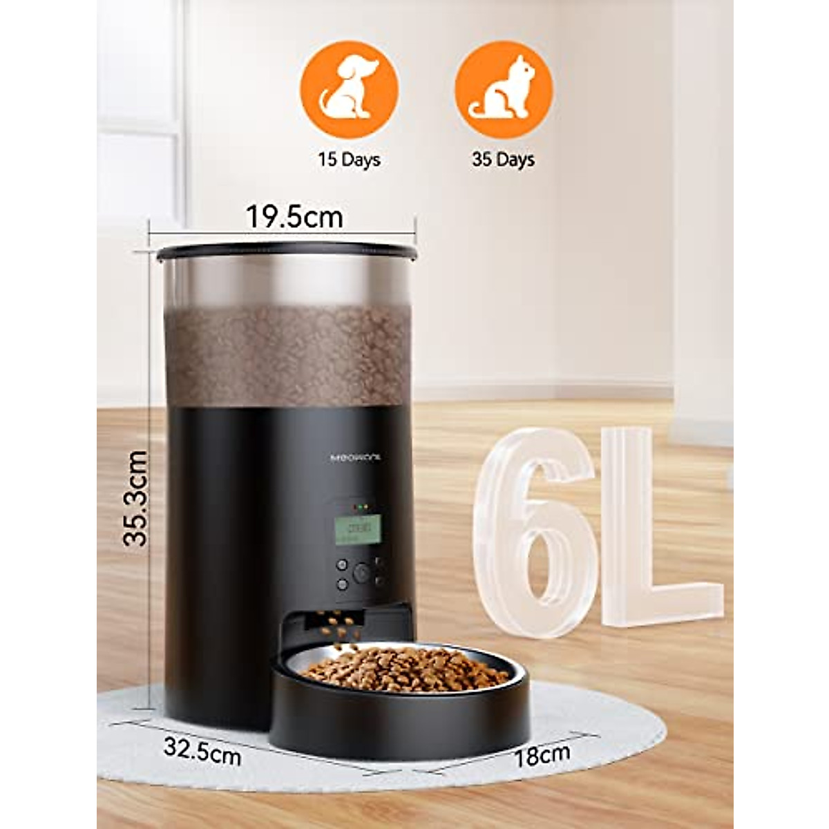 Automatic Cat Feeders, Meowant 4L/6L Cat Food Dispenser with Desiccant Bag, Timed Cat Feeder with Stainless-Steel Bowl & Twist Lock Lid, Up to 9 Portions 4 Meals Per Day,Dual Power Supply