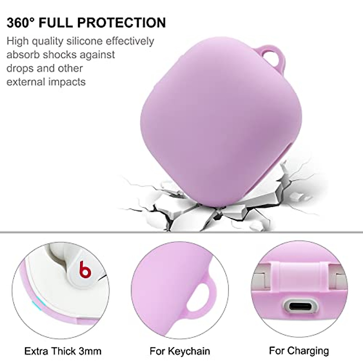 Beats Fit Pro Case Cover, KOUJAON Soft Silicone Case for Apple Beats Fit Pro 2021 Protective Shockproof Beats Fit Pro Earbuds Case with Cute Pompom Keychain (Stone Purple)