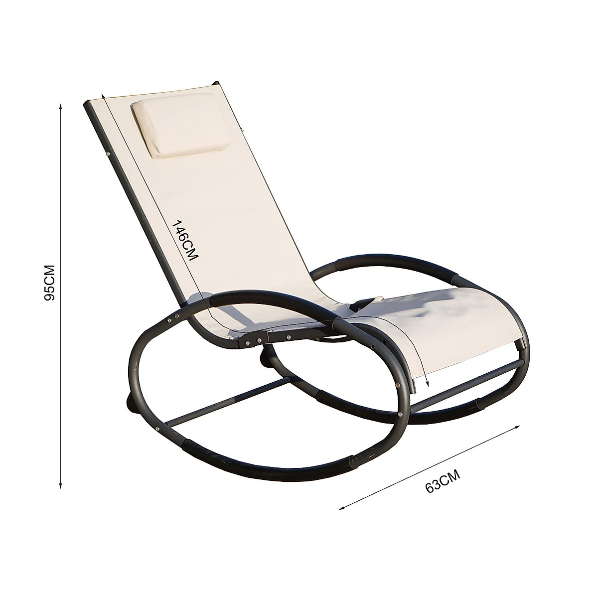 Direct Wicker Patio Rocking Recliner Chair Curved Chaise Lounge Chair w/Pillow for Yard Pool Outdoor Indoor, Iron Rock O-Shaped Lounge Chair (Beige)