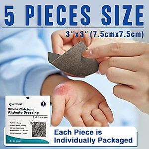 Ceeport Silver Calcium Alginate Wound Dressing 3'' x 3'', 5 Individual Pack, Highly Absorbent Dressing Gauze, Soft and Comfortable Silver Dressing for Wound Care, Non Stick Pads for Wounds