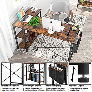 Homieasy Small L Shaped Computer Desk, 47 Inch L-Shaped Corner Desk with Reversible Storage Shelves for Home Office Workstation, Modern Simple Style Writing Desk Table with Storage Bag(Rustic Brown)