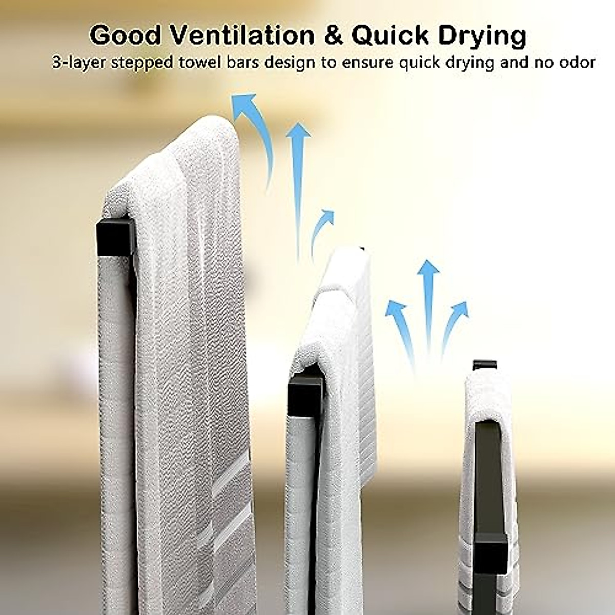 3 Tier Towel Rack Holder Free Standing Towel Hanging and Drying Rack Bath Towel Storage Organizer Solution for Bathroom Hotel Restroom Beach Swimming Pool (Metal)