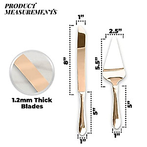 Homi styles Metallic Rose Copper Gold Stainless Steel Cake Serving Set - Cake Knife and Server - Cake Serving Set With Serrated Blade for Easier Cutting - Holidays, Birthdays, Wedding, Anniversary
