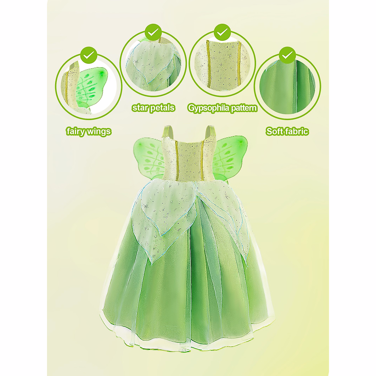 UPORPOR Light Up Fairy Costumes Girls Halloween Dress Kids Dressing Up Clothes Birthday Party Fancy led Costume, with Wing Green, 110